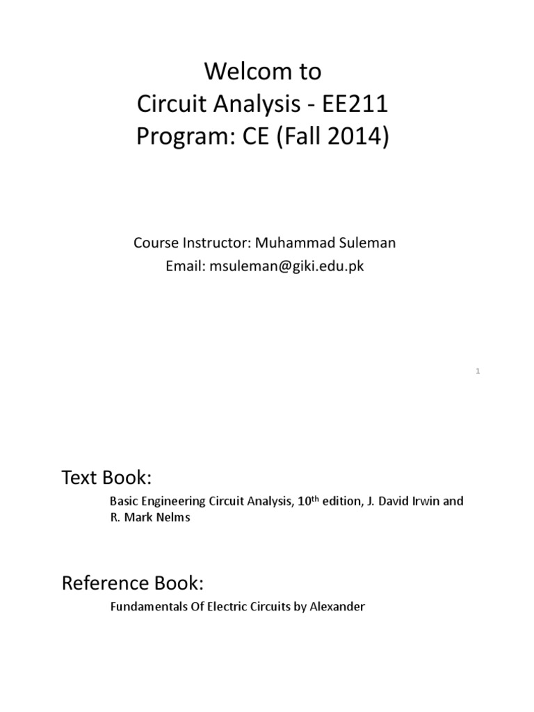Welcom To Circuit Analysis - EE211 Program: CE (Fall 2014) | PDF ...