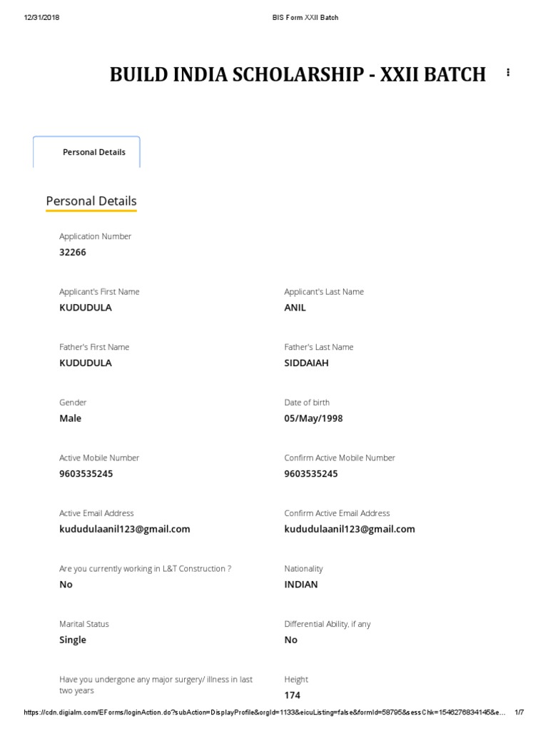 BIS Form XXII Batch Candidate Profile | PDF | Educational Stages ...
