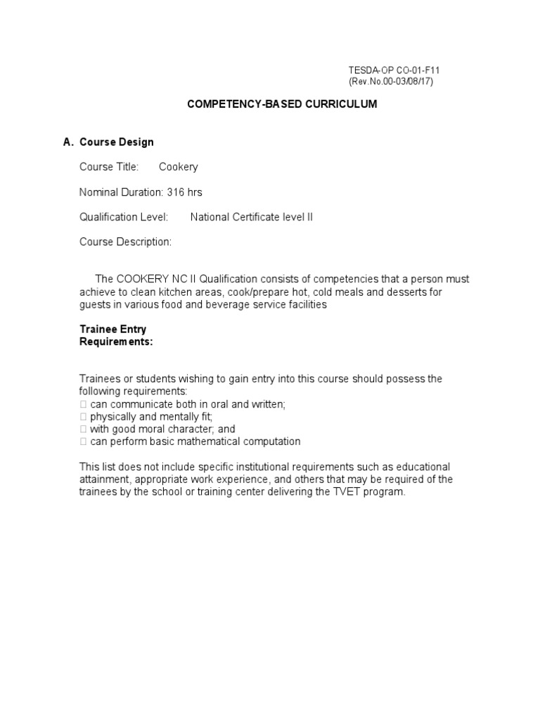 COOKERY CBC nc2 | PDF | Competence (Human Resources) | Simulation