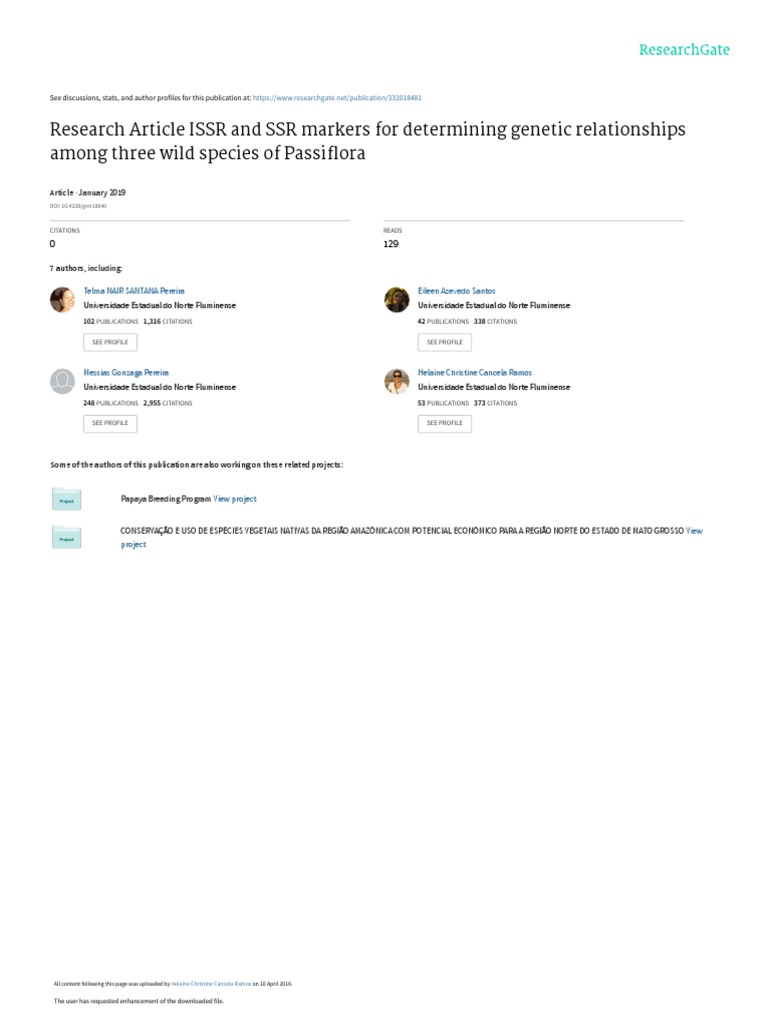 Research Article Issr And Ssr Markers For Determin Pdf Microsatellite Polymerase Chain