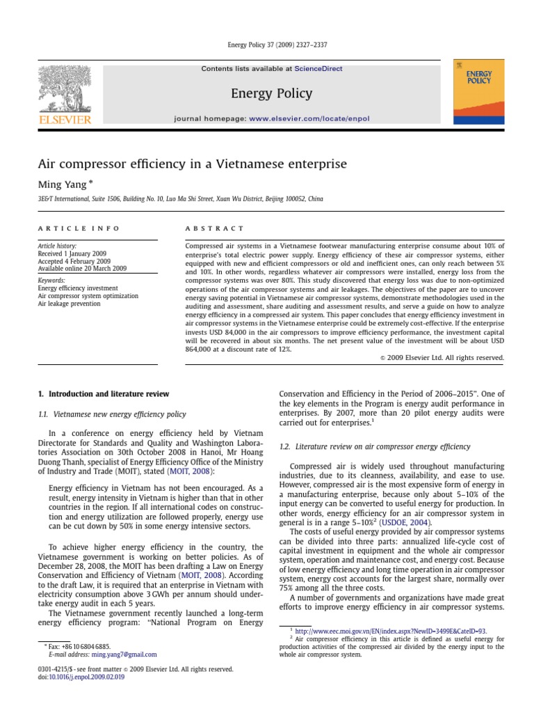 Air Compressor Efficiency in A Vietnamese Enterprise | PDF | Efficient ...