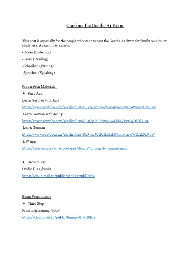 Cracking The Goethe A1-A2 Exam | PDF