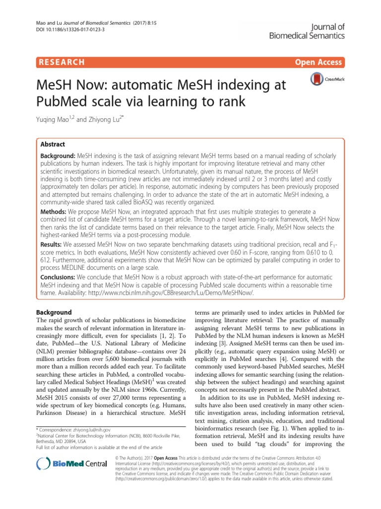 Mesh Now: Automatic Mesh Indexing at Pubmed Scale Via Learning To Rank ...