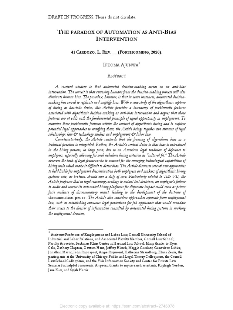The Paradox of Automation As Anti-Bias Intervention | PDF | Disparate ...