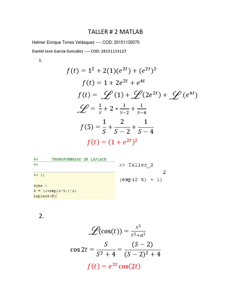 Taller # 2 Matlab: Daniel José García González - COD: 20151133127 | PDF