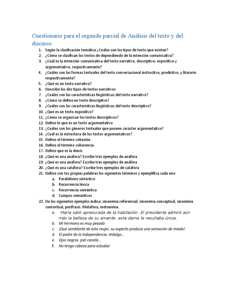 Análisis de textos y discursos: Preguntas sobre tipos y características ...