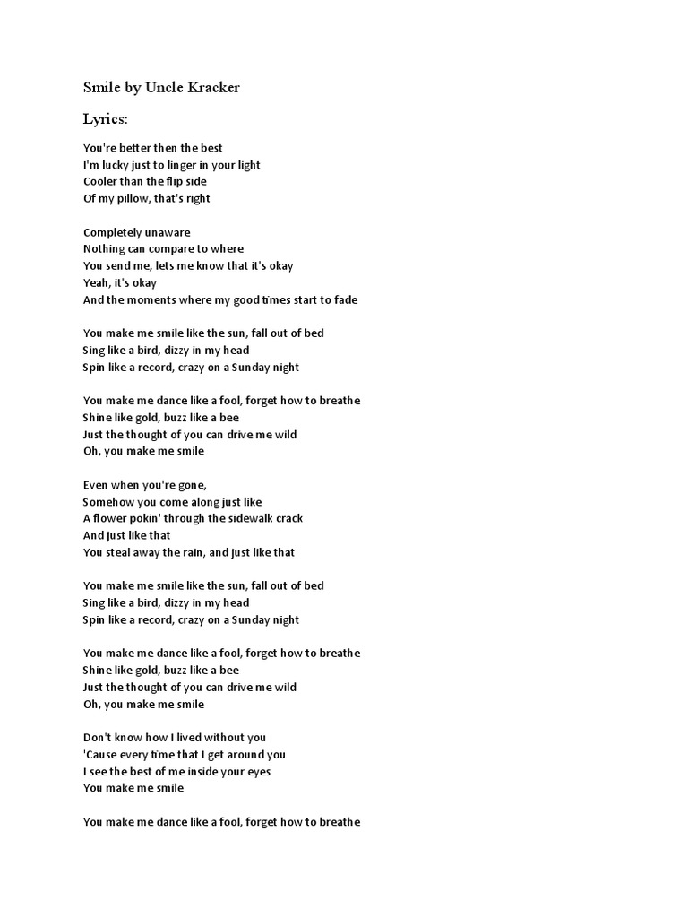 Smile by Uncle Kracker Lyrics | PDF