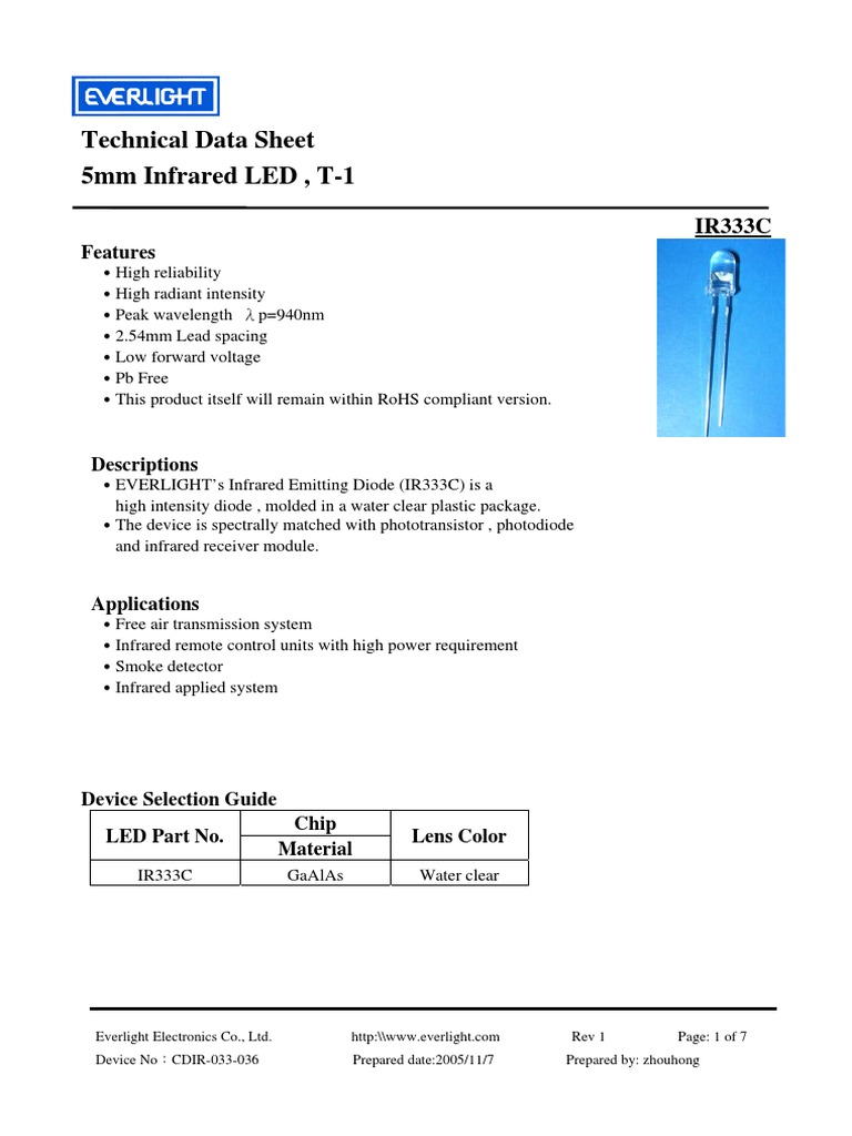 Infrared Datasheet PDF | Download Free PDF | Infrared | Electromagnetism