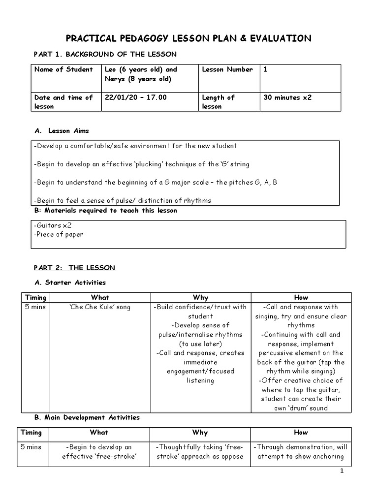 Practical Pedagogy Lesson Plan & Evaluation | PDF | String Instruments ...