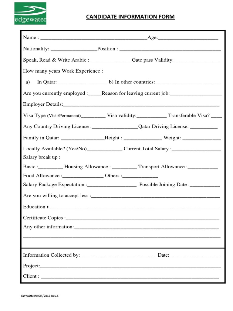 CANDIDATE INFORMATION FORM - Latest | PDF | Career & Growth | Business