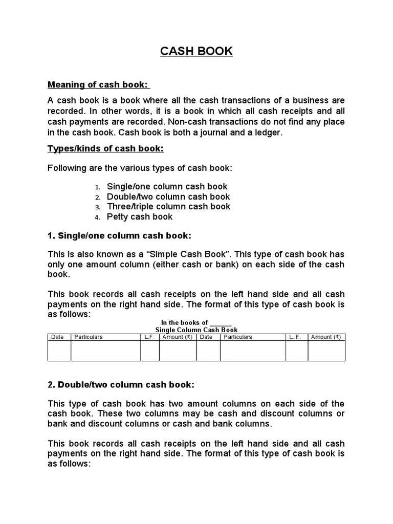 Meaning of Cash Book | PDF | Bookkeeping | Cash