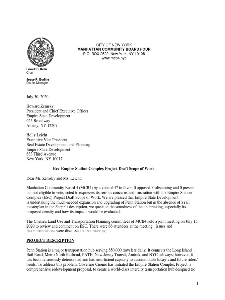 Letter To ESD Re Response To Scoping Hearing On Empire Station Complex ...