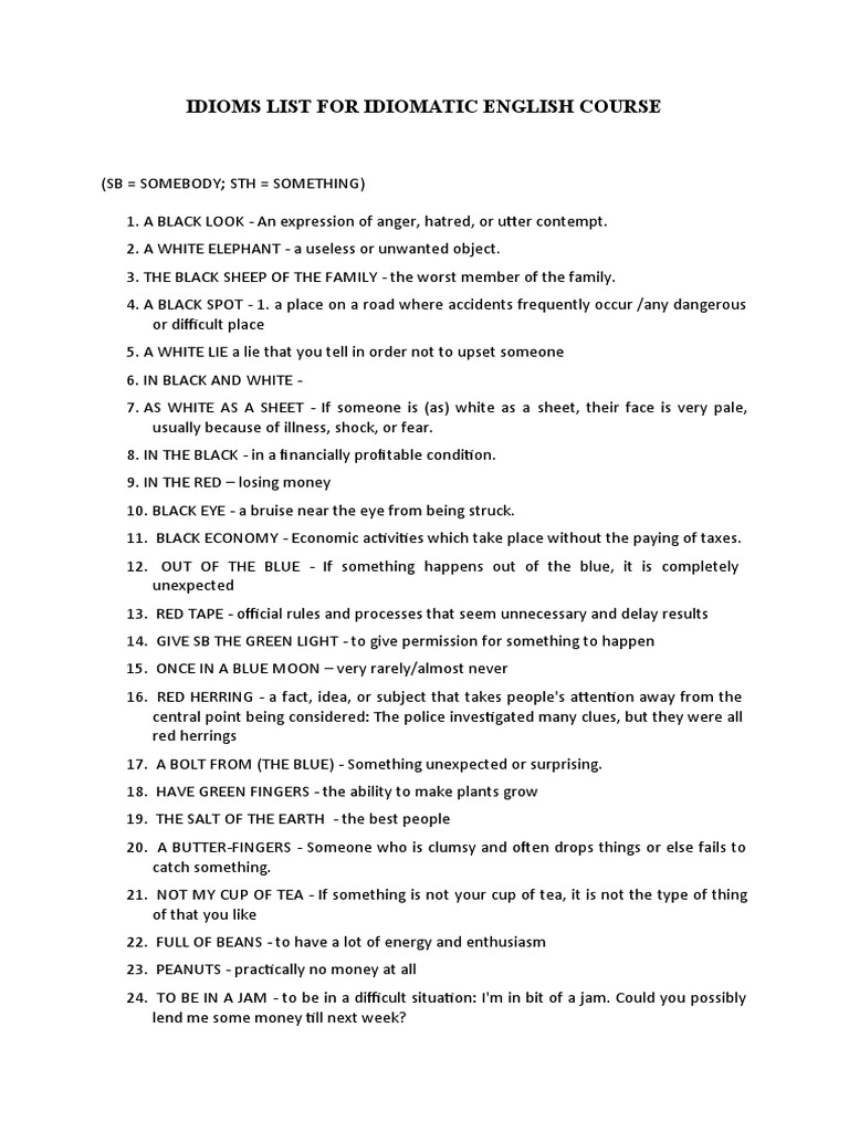 Idioms List - Script | PDF