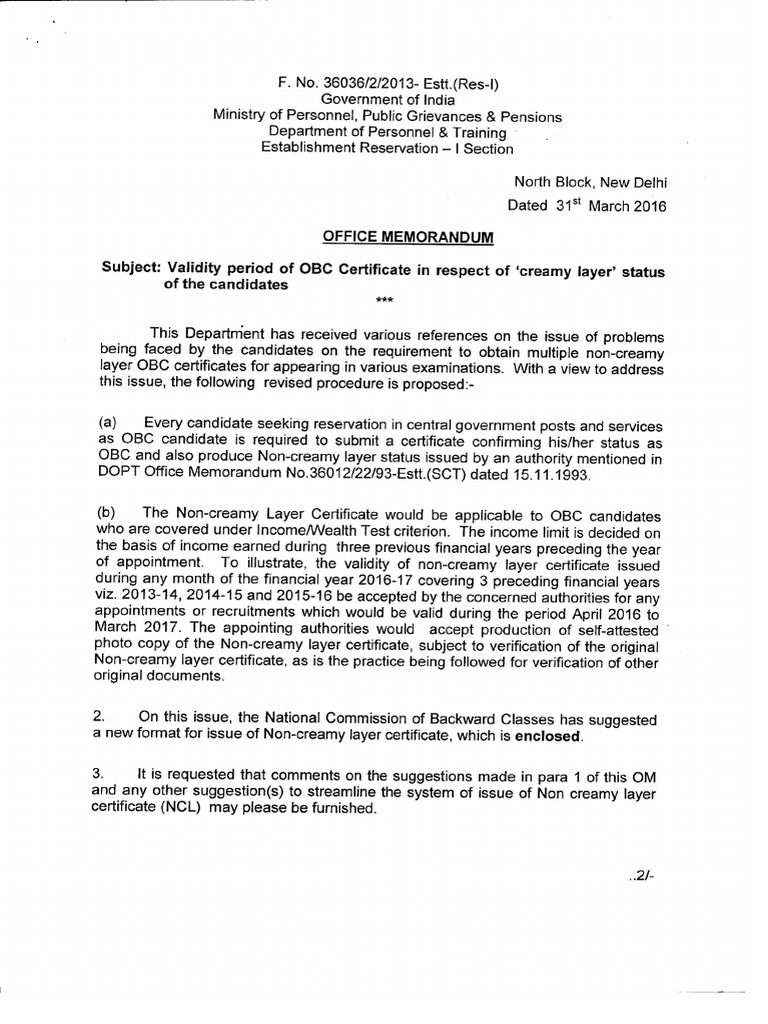 Office Memo - Order - 36036 - 2 - 2013-Estt - Res-I-31032016 | PDF