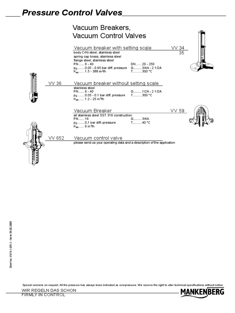 MANKENBERG - Vacuum Valve PDF | PDF | Valve | Pressure Measurement