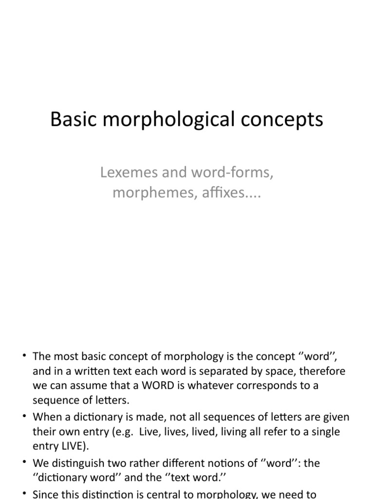 Basic Morphological Concepts: Lexemes and Word-Forms, Morphemes ...