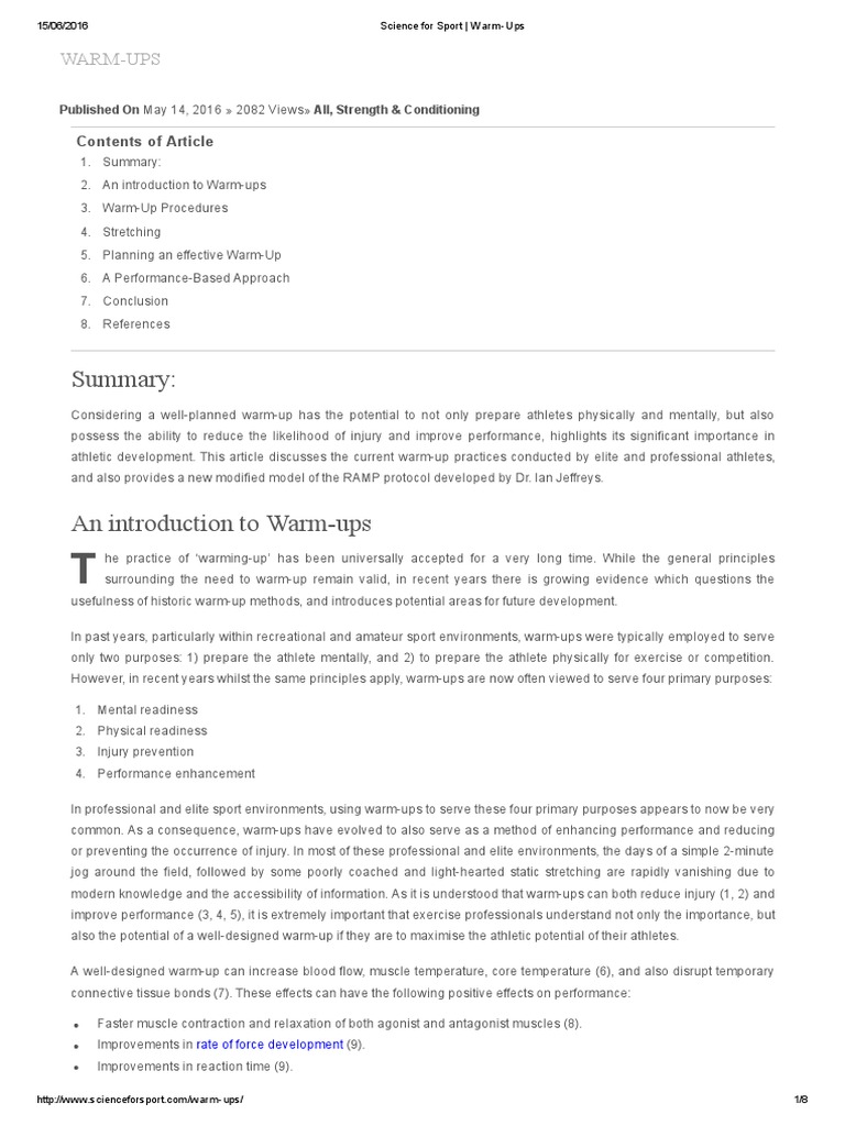 Science For Sport - Warm-Ups | PDF | Strength Training | Physical Fitness