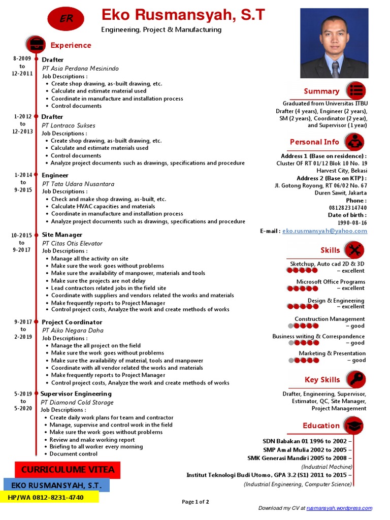 Contoh CV / Daftar Riwayat Hidup | PDF | Economic Sectors | Engineering