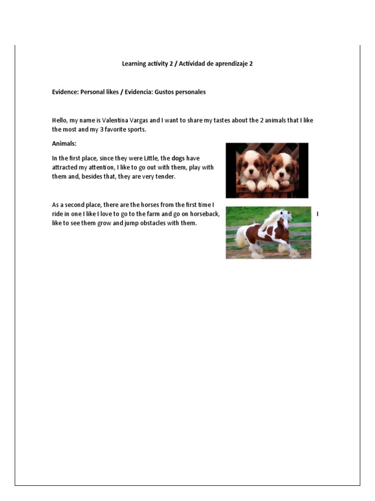Valentina's Favorite Animals and Sports | PDF | Self-Improvement