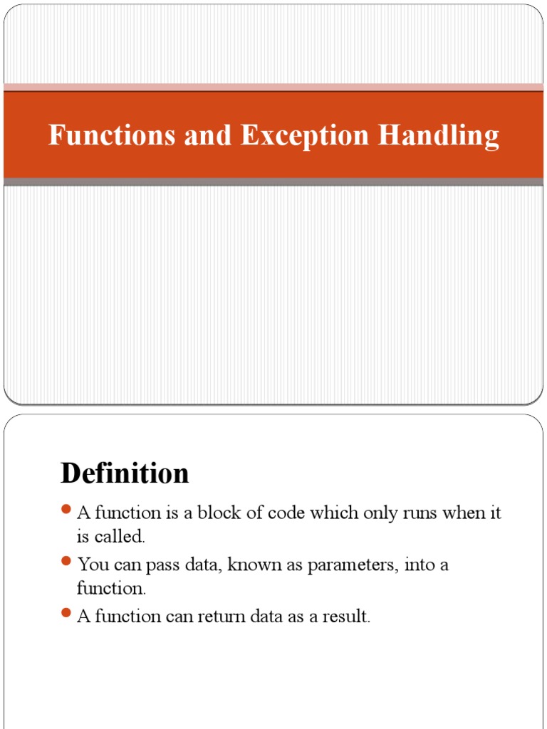 Functions And Exception Handling Pdf Anonymous Function Parameter Computer Programming