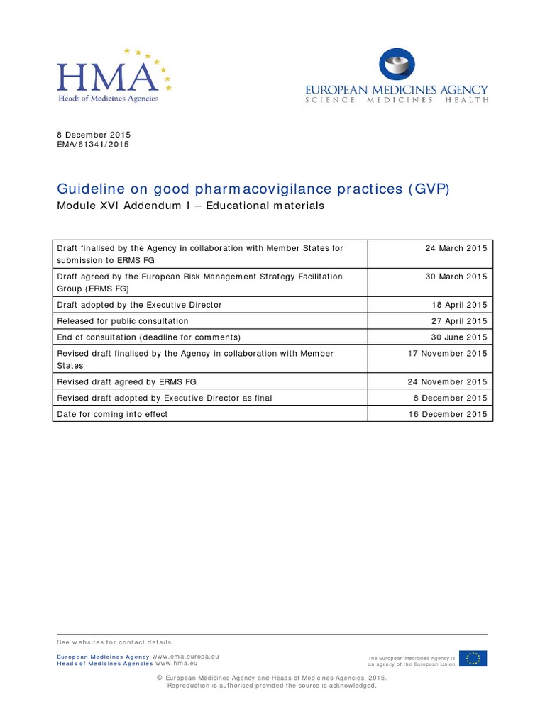 Guideline Good Pharmacovigilance Practices GVP Module Xvi Addendum I ...