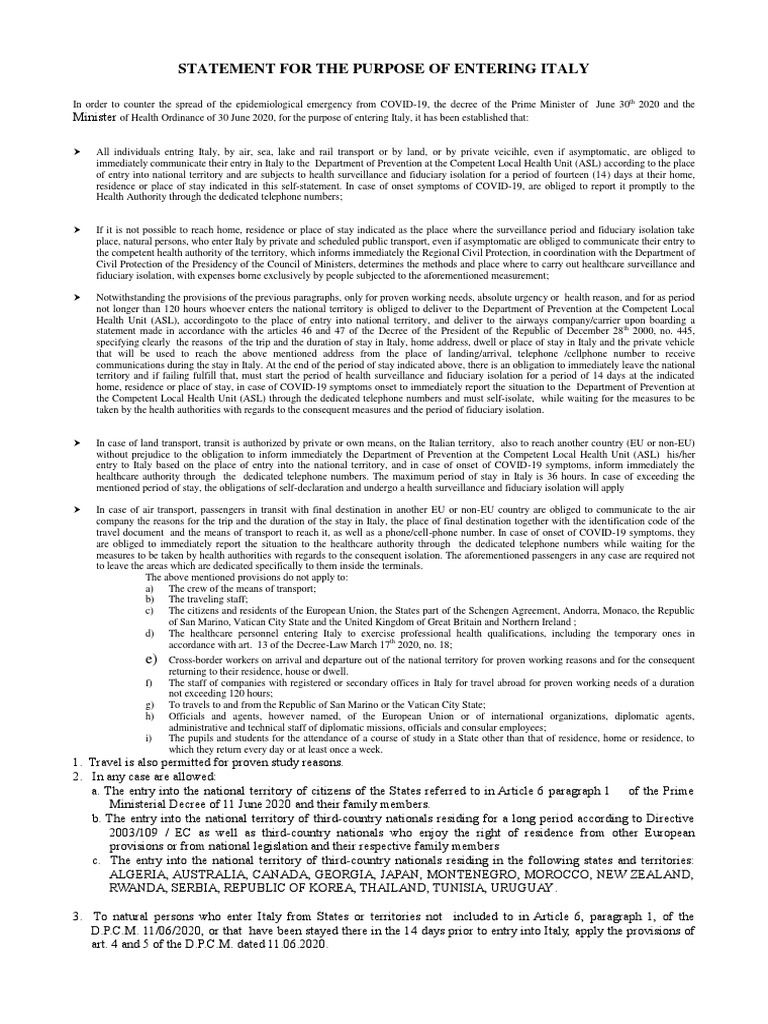 Italy COVID-19 Entry Requirements Guide | PDF | Government | Justice