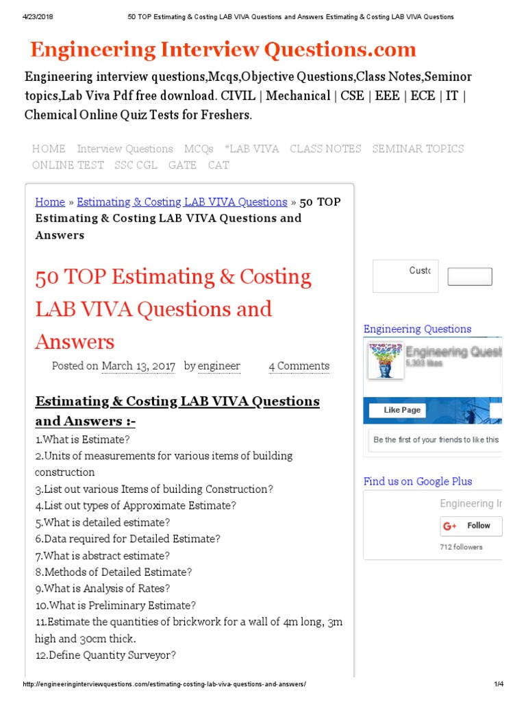 50 TOP Estimating & Costing LAB VIVA Questions and Answers Estimating ...
