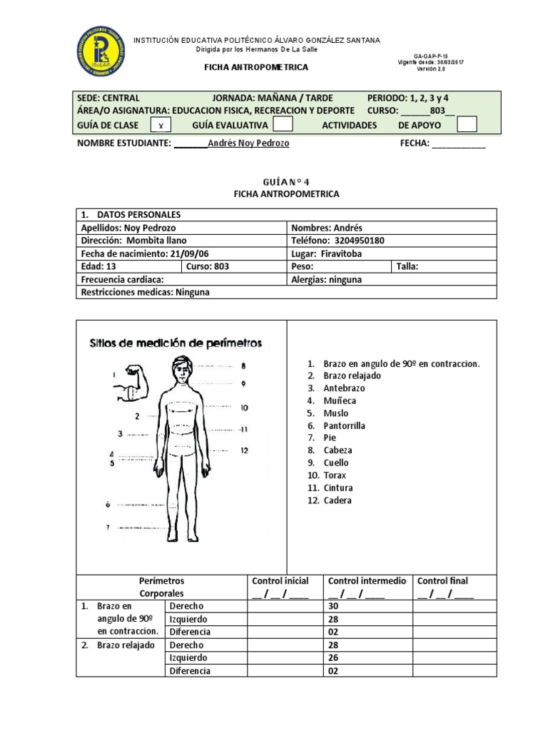 Guía 4 Ficha Antropometrica | PDF | Deportes | Agitación