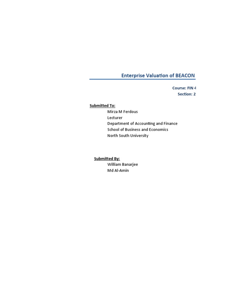 Enterprise Valuation of BEACON Pharmaceuticals Limited: Submitted To ...