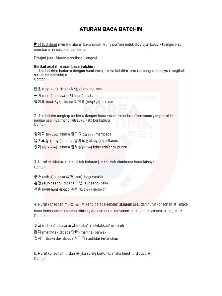 Aturan Baca Batchim PDF | PDF
