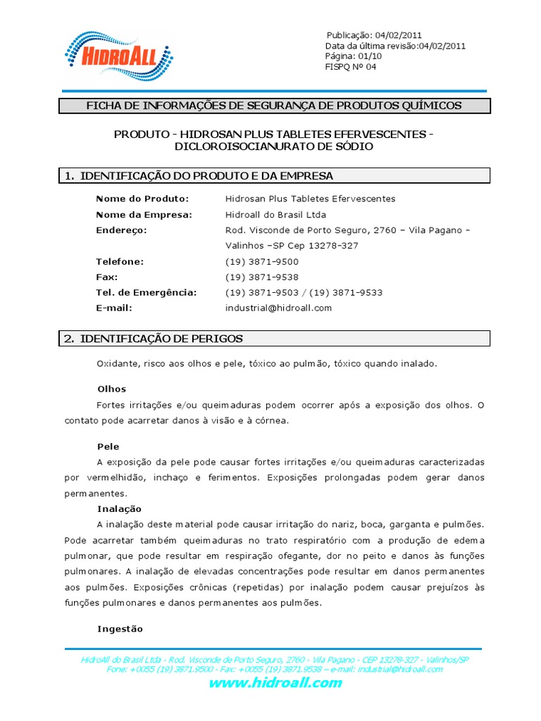 Ficha Tecnica Hidrosan Plus PDF | PDF