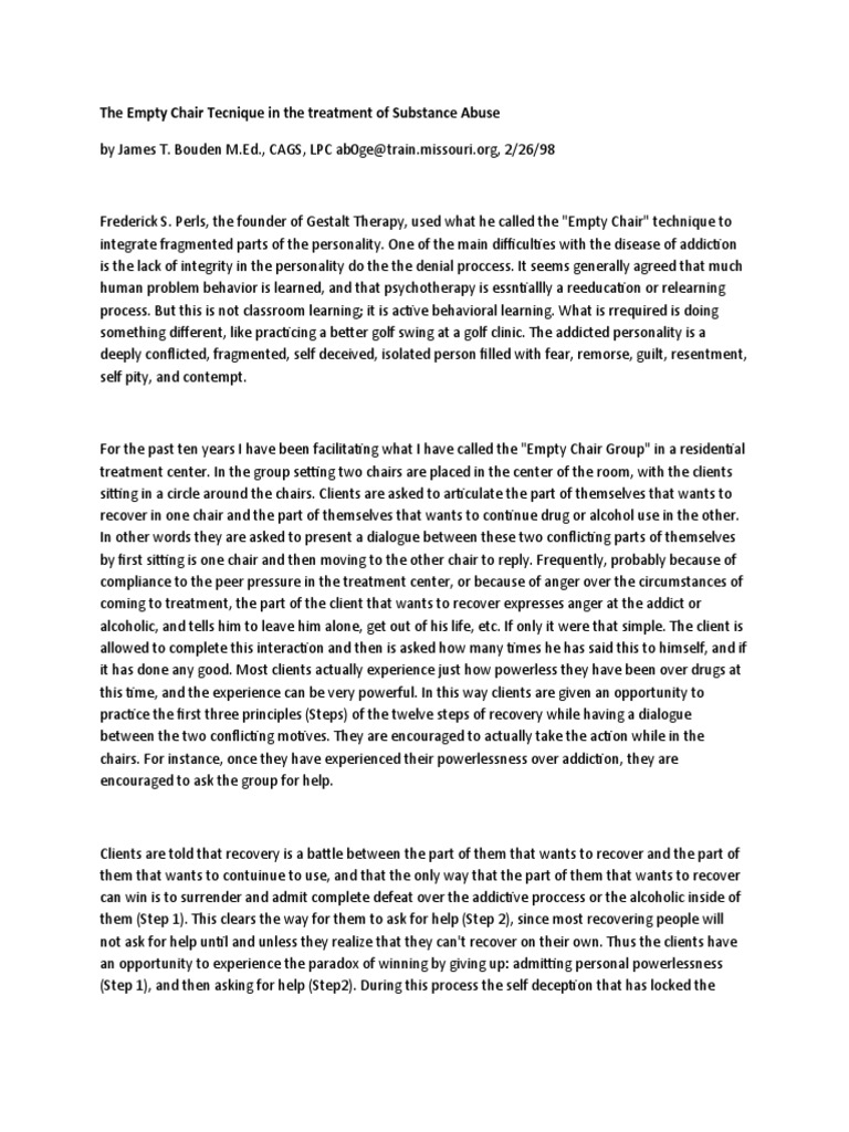 The Empty Chair Tecnique in The Treatment of Substance Abuse | Download ...