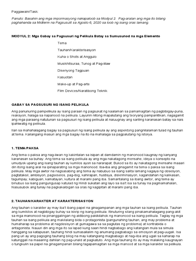 Modyul 2 - Gabay Sa Pagsusuri NG Pelikula Batay Sa Sumusunod Na Mga ...
