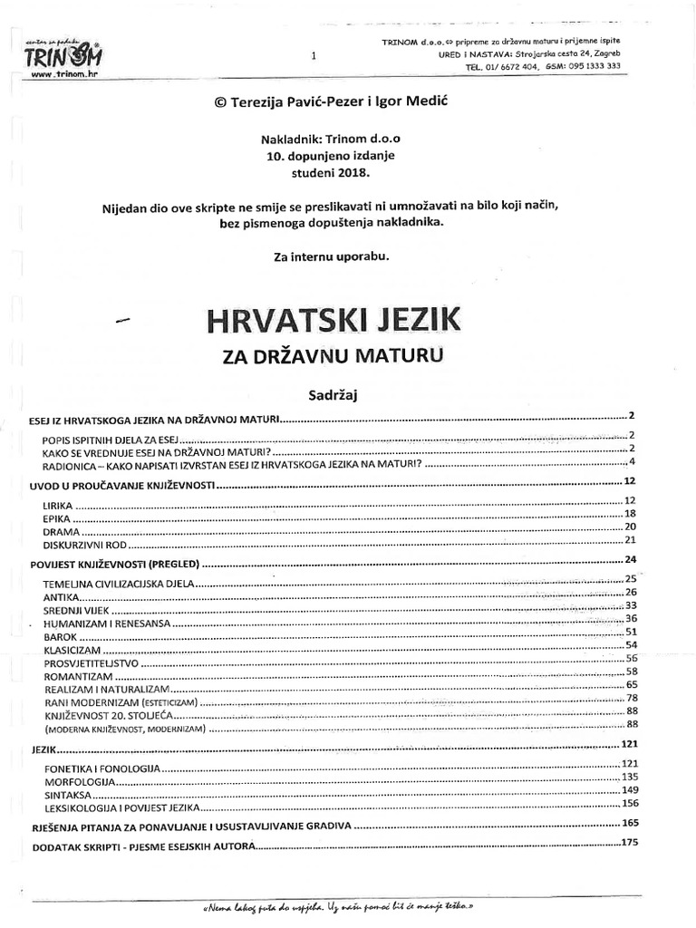 Hrvatski Jezik Skripta Za Maturu | PDF
