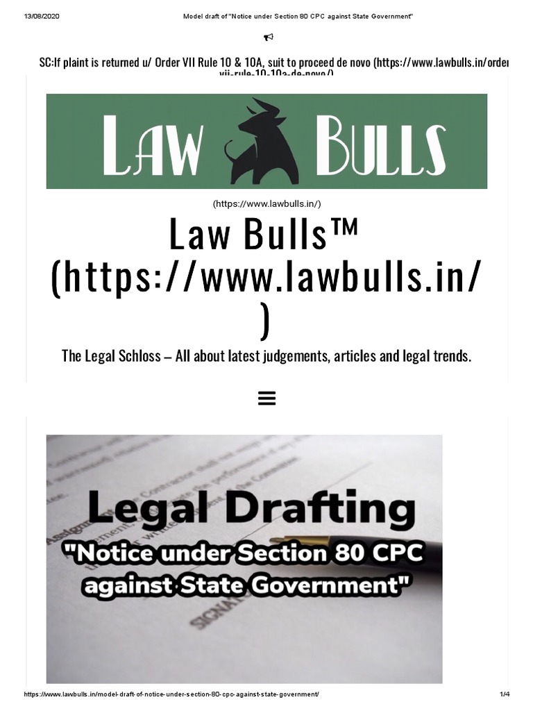 Model Draft of - Notice Under Section 80 CPC Against State Government ...