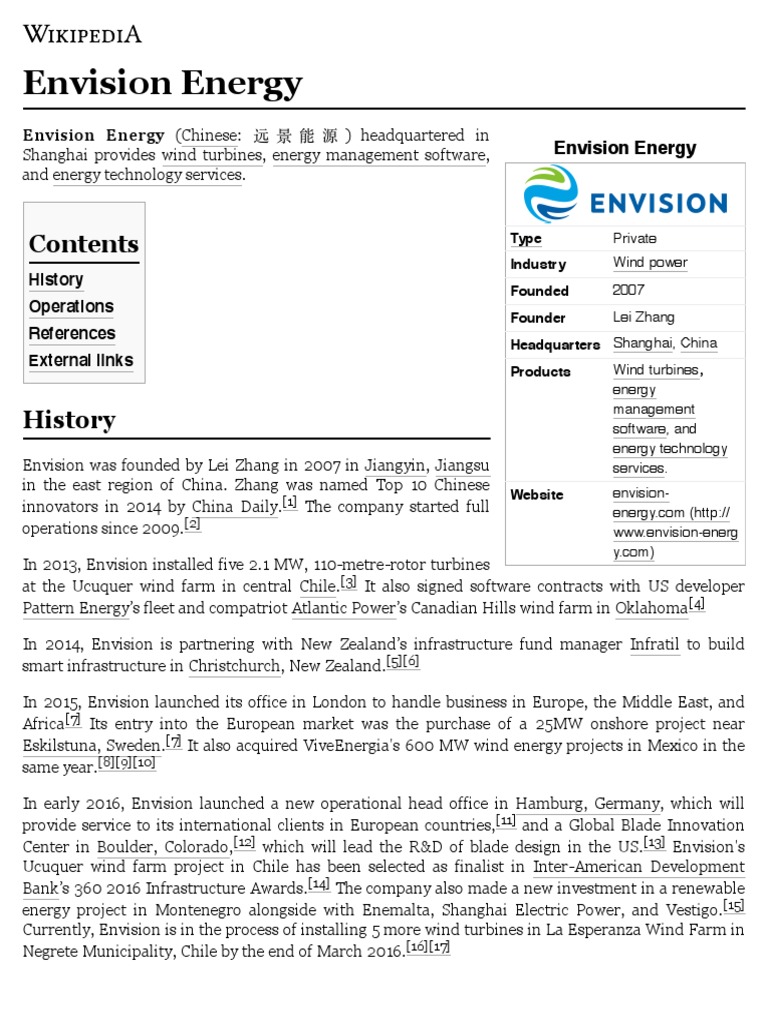 Envision Energy - Wikipedia | PDF | Renewable Resources | Power (Physics)