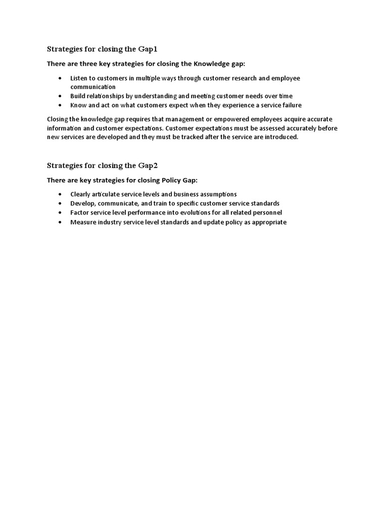 Closing Service Gaps Strategies | PDF | Career & Growth