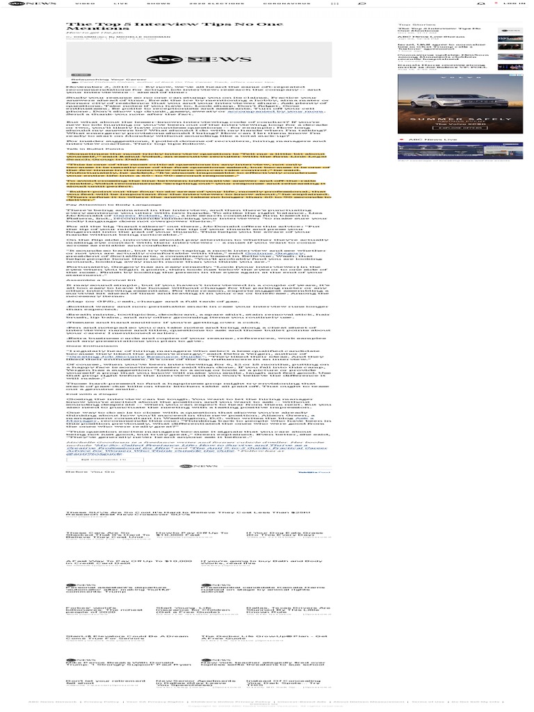 The Top 5 Interview Tips No One Mentions - ABC News | PDF | Business