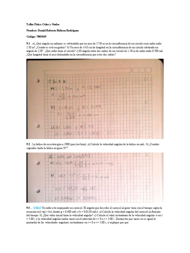 Taller Fisica Calor y Ondas | PDF | Cantidad | Tasas temporales