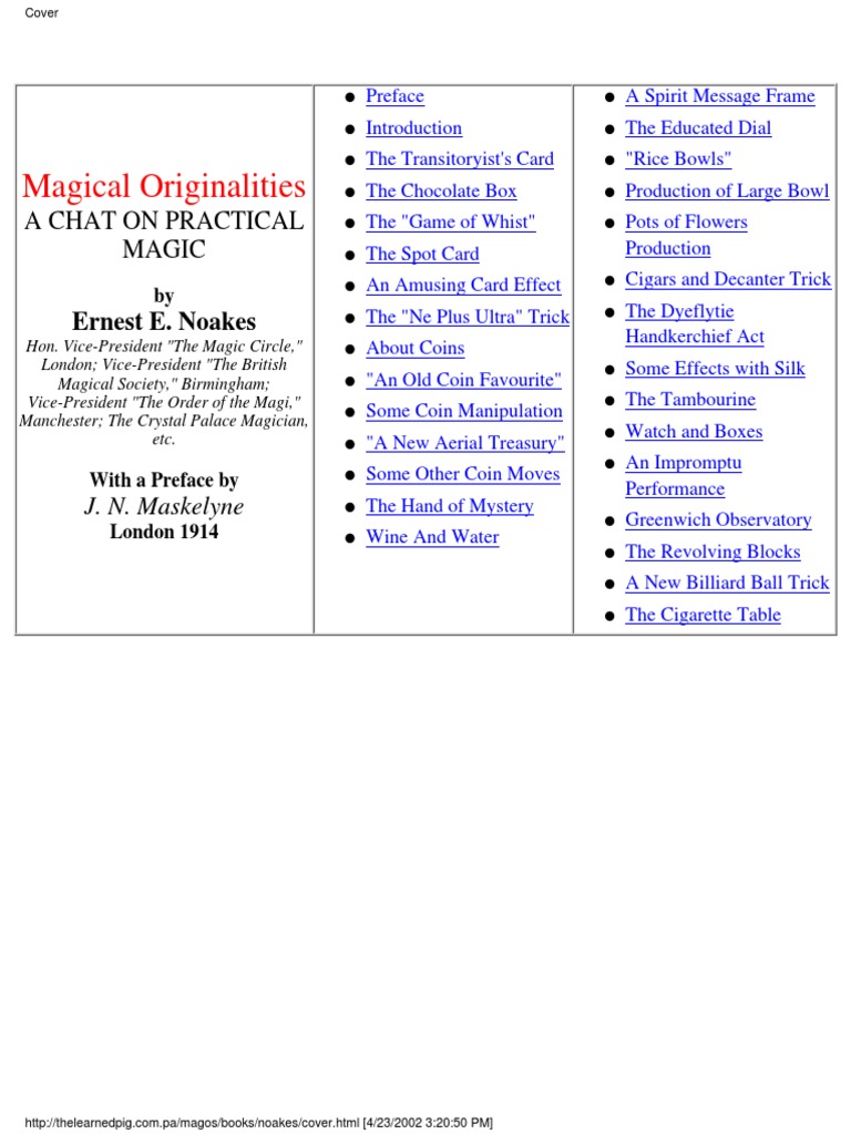 Ernest Noakes - Magical Originalities PDF | PDF | Magic (Illusion ...
