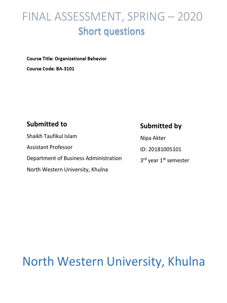 Nipa Akter Short Question | PDF | Extraversion And Introversion | Behavior Modification