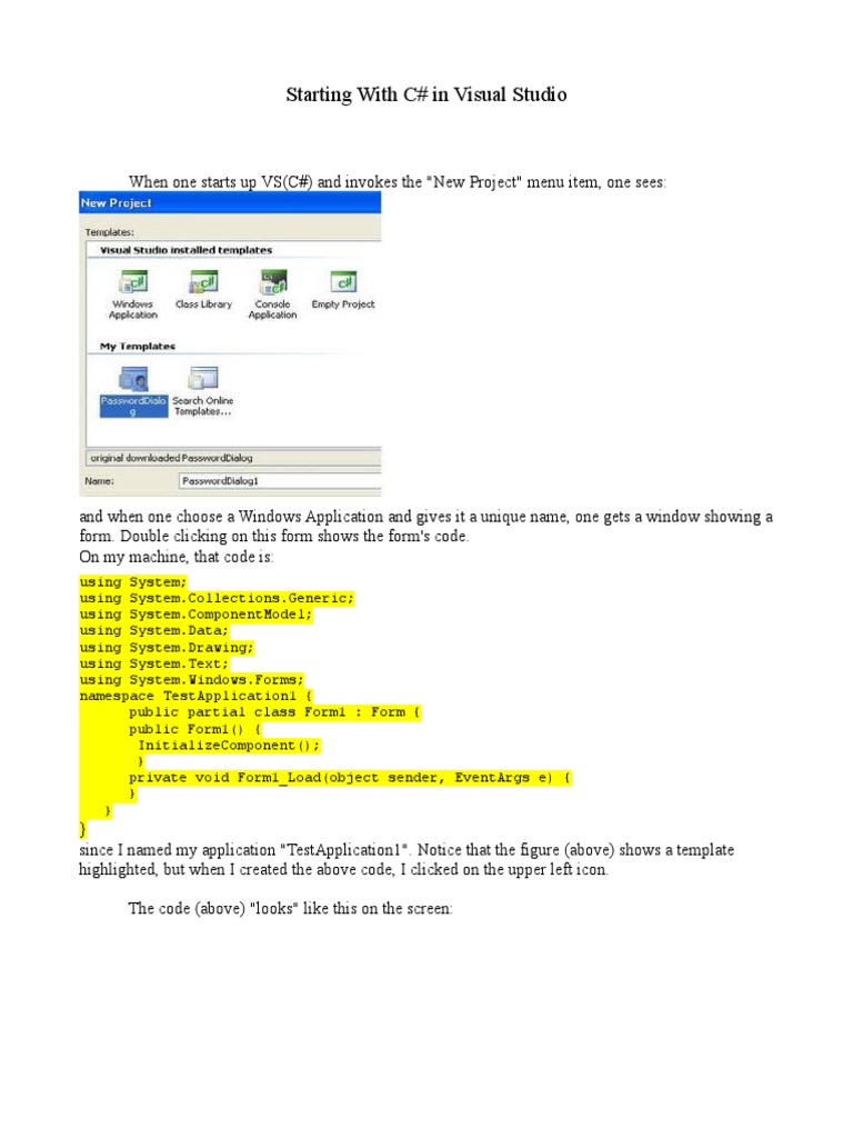 Starting With C# in Visual Studio | PDF | C Sharp (Programming Language) | Graphical User Interfaces