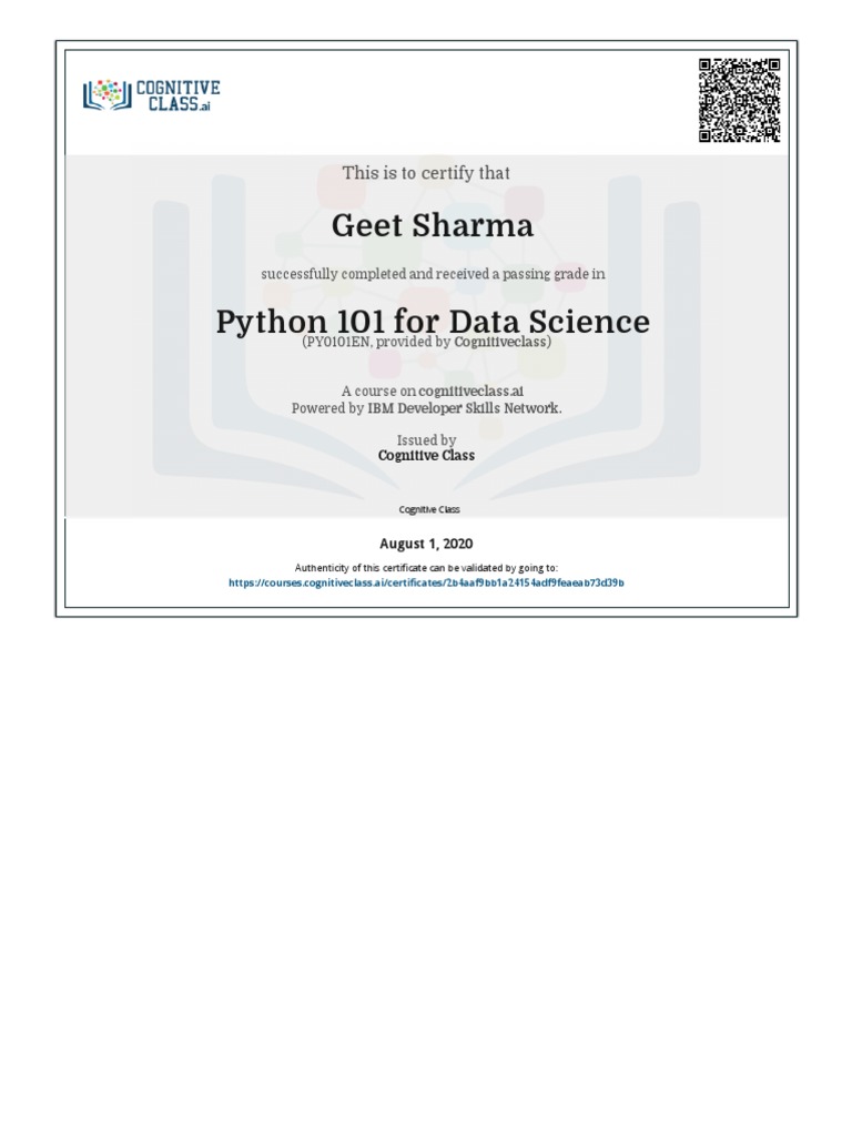 Cognitiveclass PY0101EN Certificate - Cognitive Class | PDF