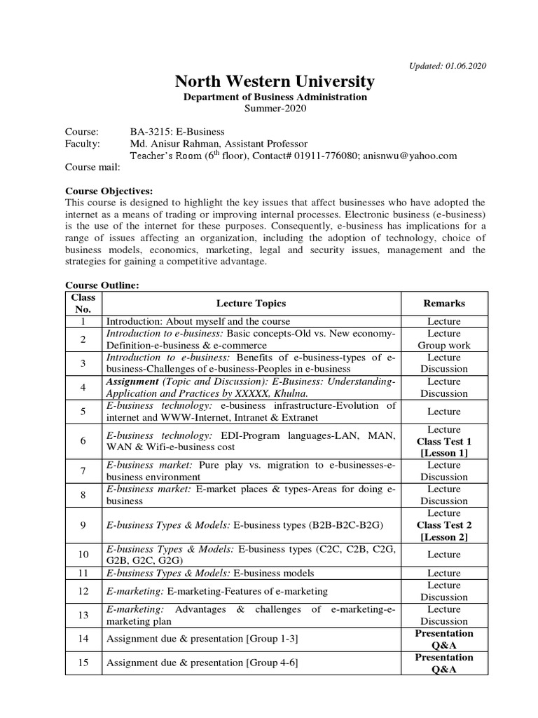 E-Business Course Outline PDF | PDF | Lecture | Electronic Business
