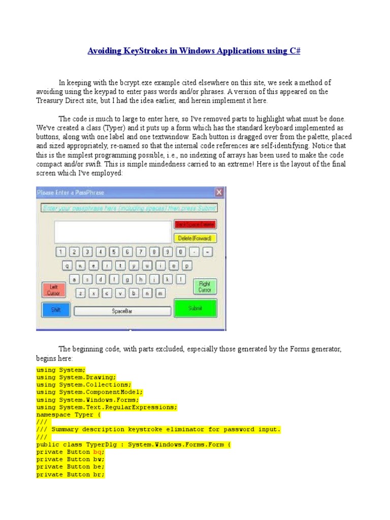 Avoiding Keystrokes in Windows Applications Using C# | PDF | Button (Computing) | Typefaces
