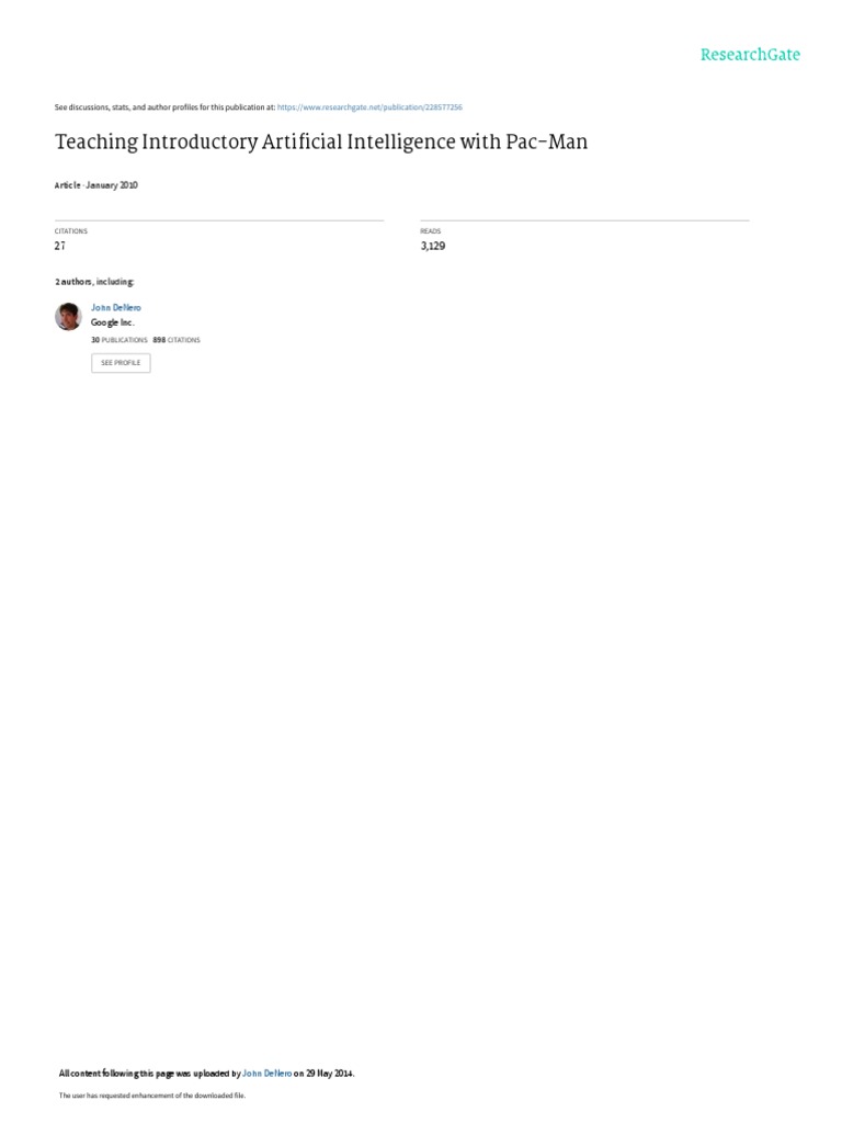 Teaching Introductory Artificial Intelligence With Pac-Man: January 2010 | PDF | Artificial ...