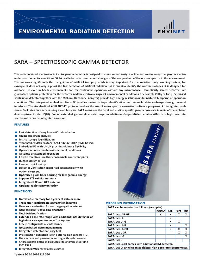 Sara - Spectroscopic Gamma Detector: Features | PDF ...