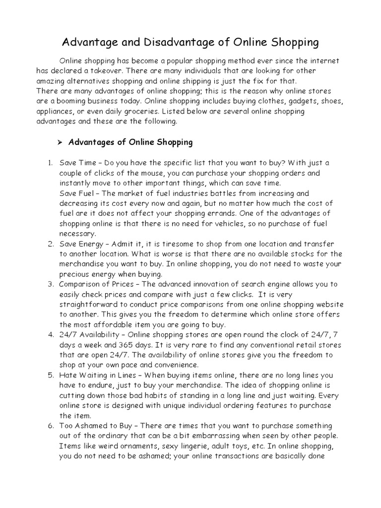 Advantages and Disadvantages of Online Shopping | PDF | Online Shopping ...