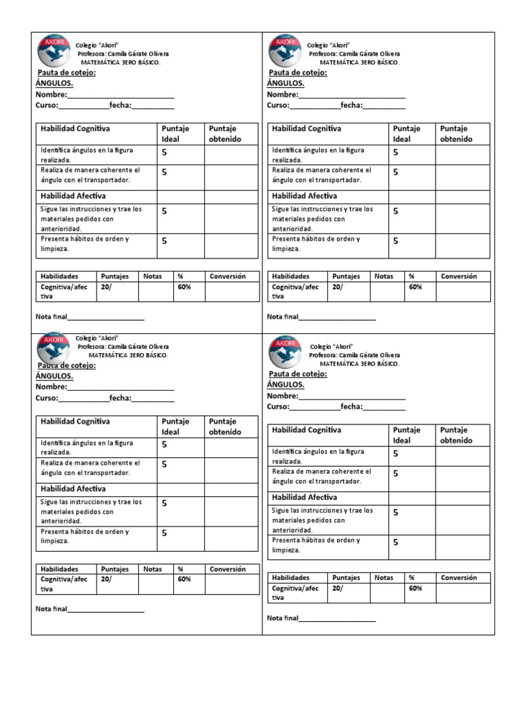 Lista Cotejo Angulos 3ero | PDF