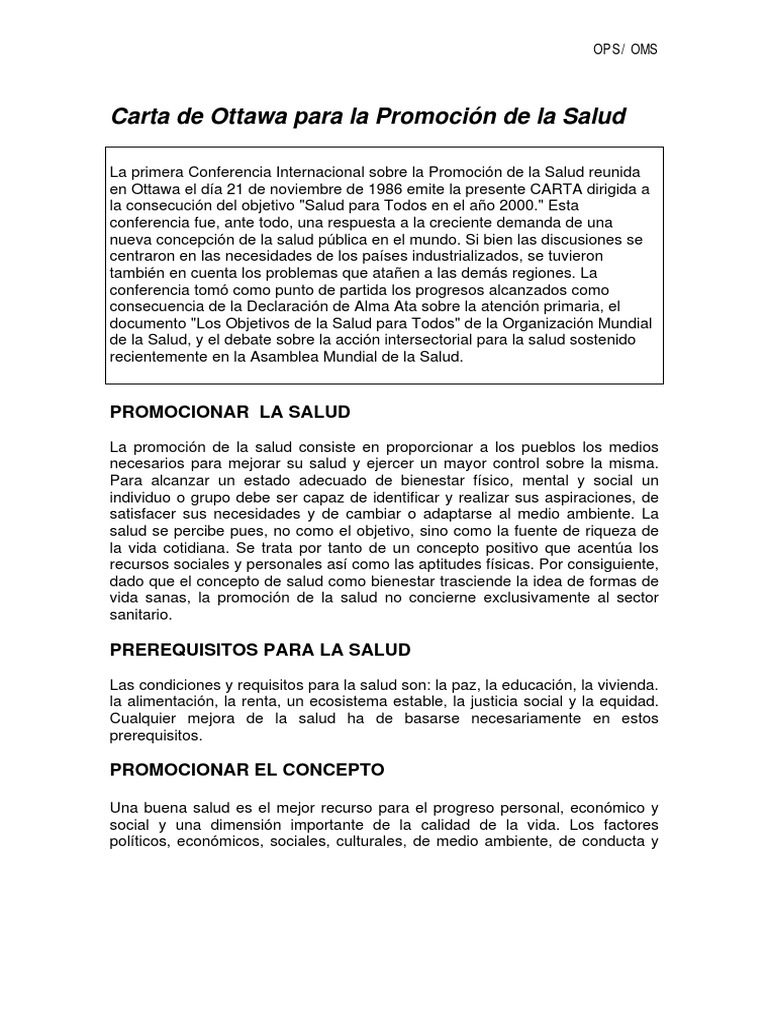 1 - Carta de Ottawa PDF | Descargar gratis PDF | Promoción de la salud ...